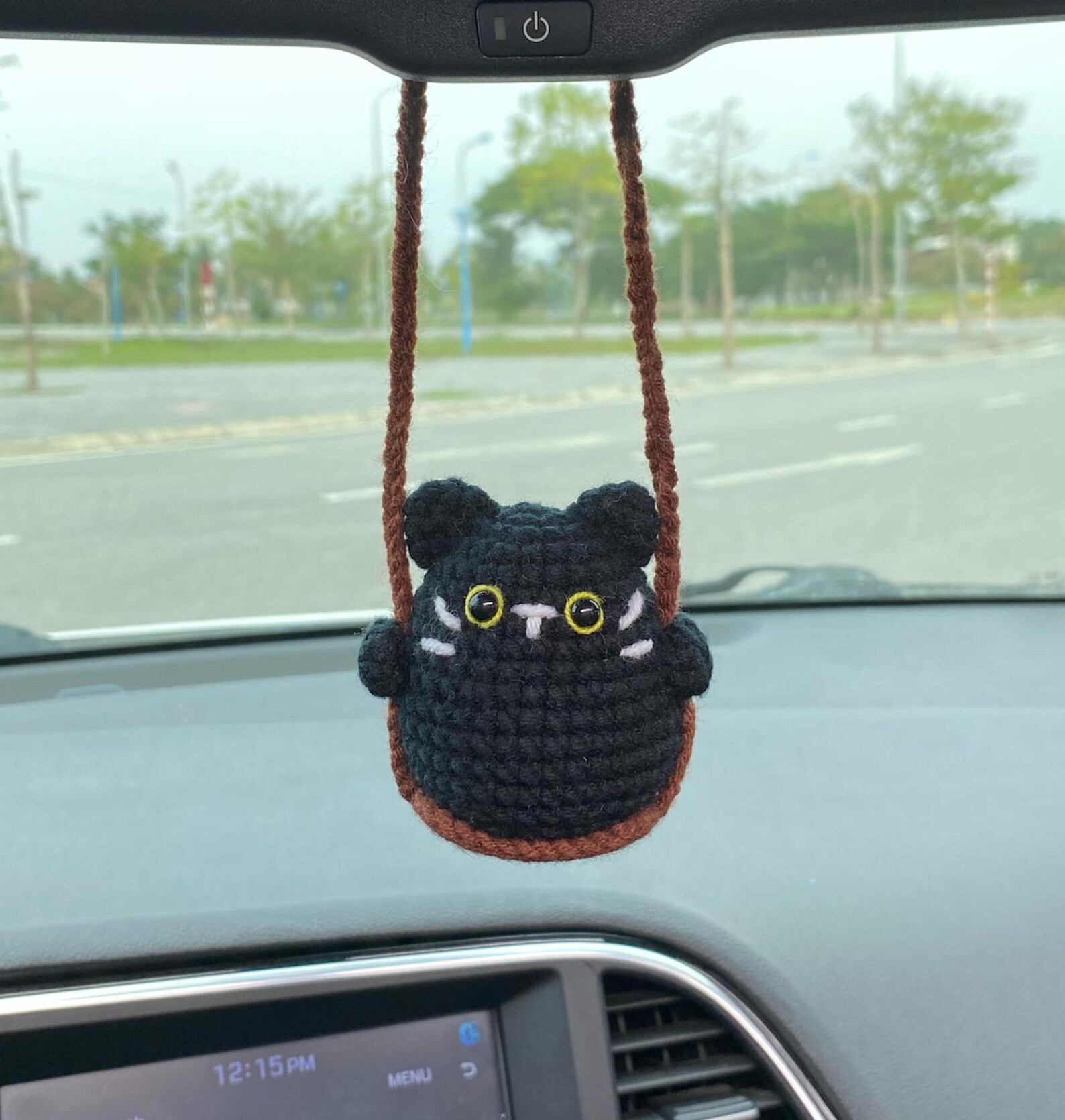 Cute Swinging Black Cat Car Mirror Hanging Accessories, Crochet Black ...