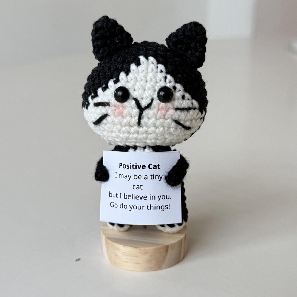 Crochet Cat Positive With Desk Decorations, Supportive Tuxedo Cat Plush ...