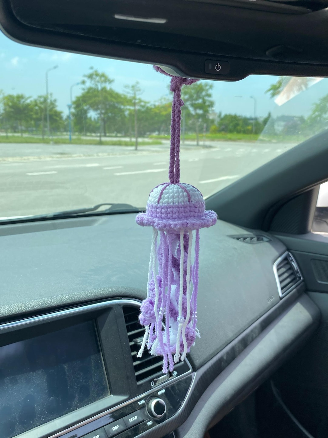 Crochet Jellyfish Car Hanging, Cute Jellyfish Rear View Mirror Car ...