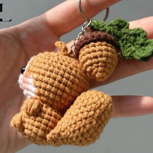 Crochet Squirrel With Acorn Keychain, Amigurumi Squirrel, Baby Squirrel ...