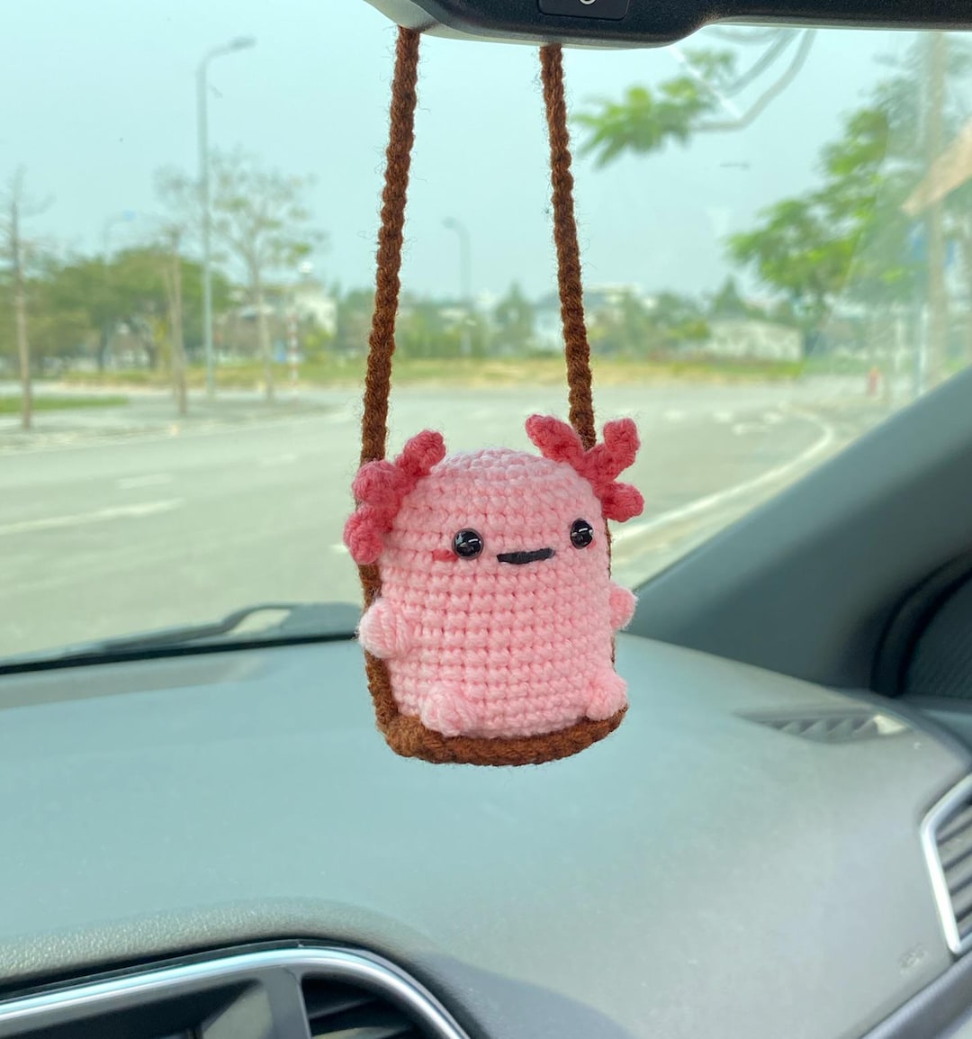 Cute Swinging Axolotl Car Mirror Hanging Accessories, Crochet Axolotl ...