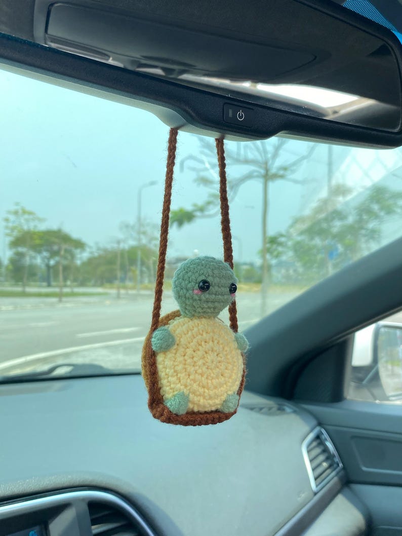 Cute Swinging Turtle Car Mirror Hanging Accessories, Crochet Turtle ...