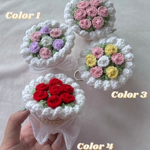Crochet Mini Rose Bouquet Keychain, Hanging Bouquet Rose Crochet, Mini ...
