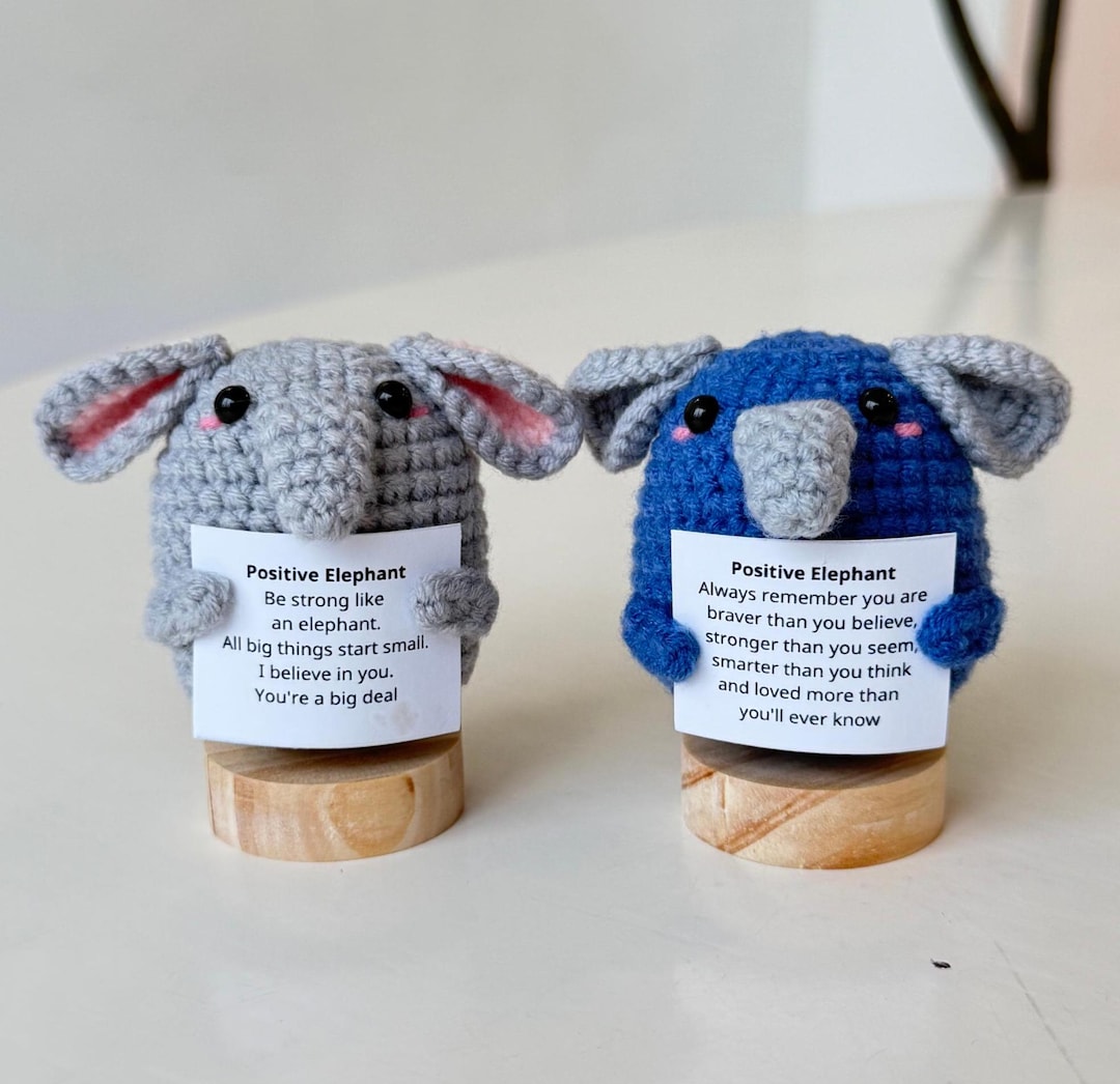 Handmade Positive Elephant, Emotional Support Elephant Crochet, Funny ...