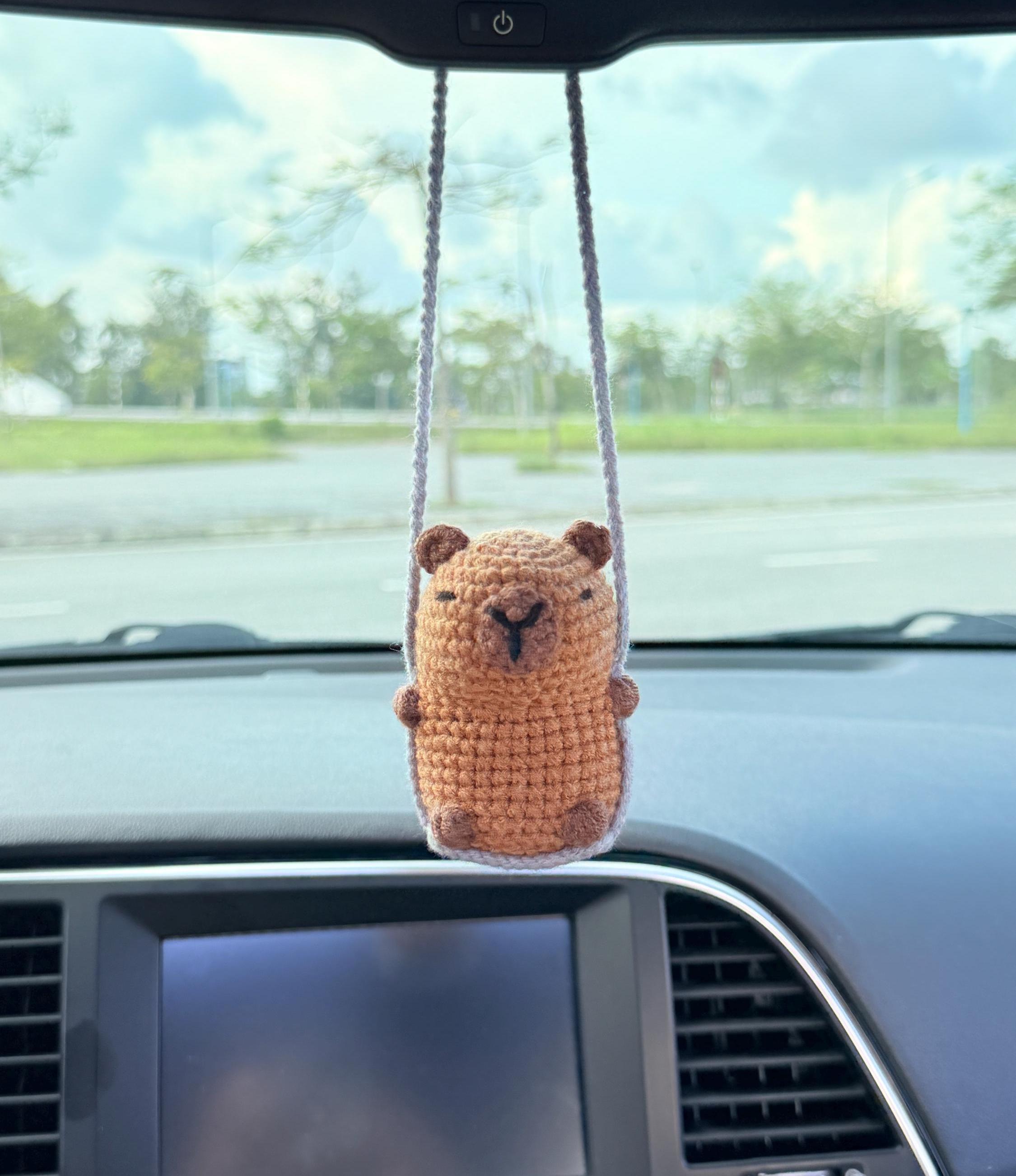 Cute Swinging Capybara Car Mirror Hanging Accessories, Crochet Capybara ...