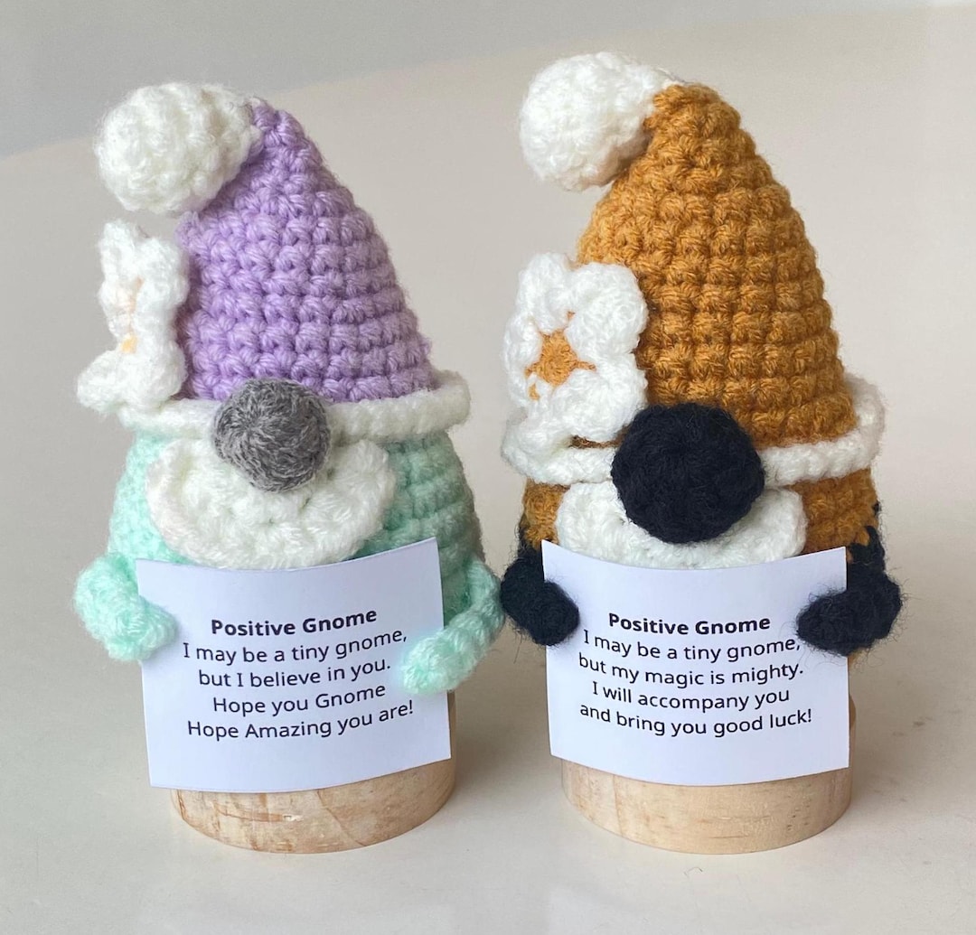 Funny Crochet Positive Gnome Plush, Handmade Emotional Cheer up Support ...