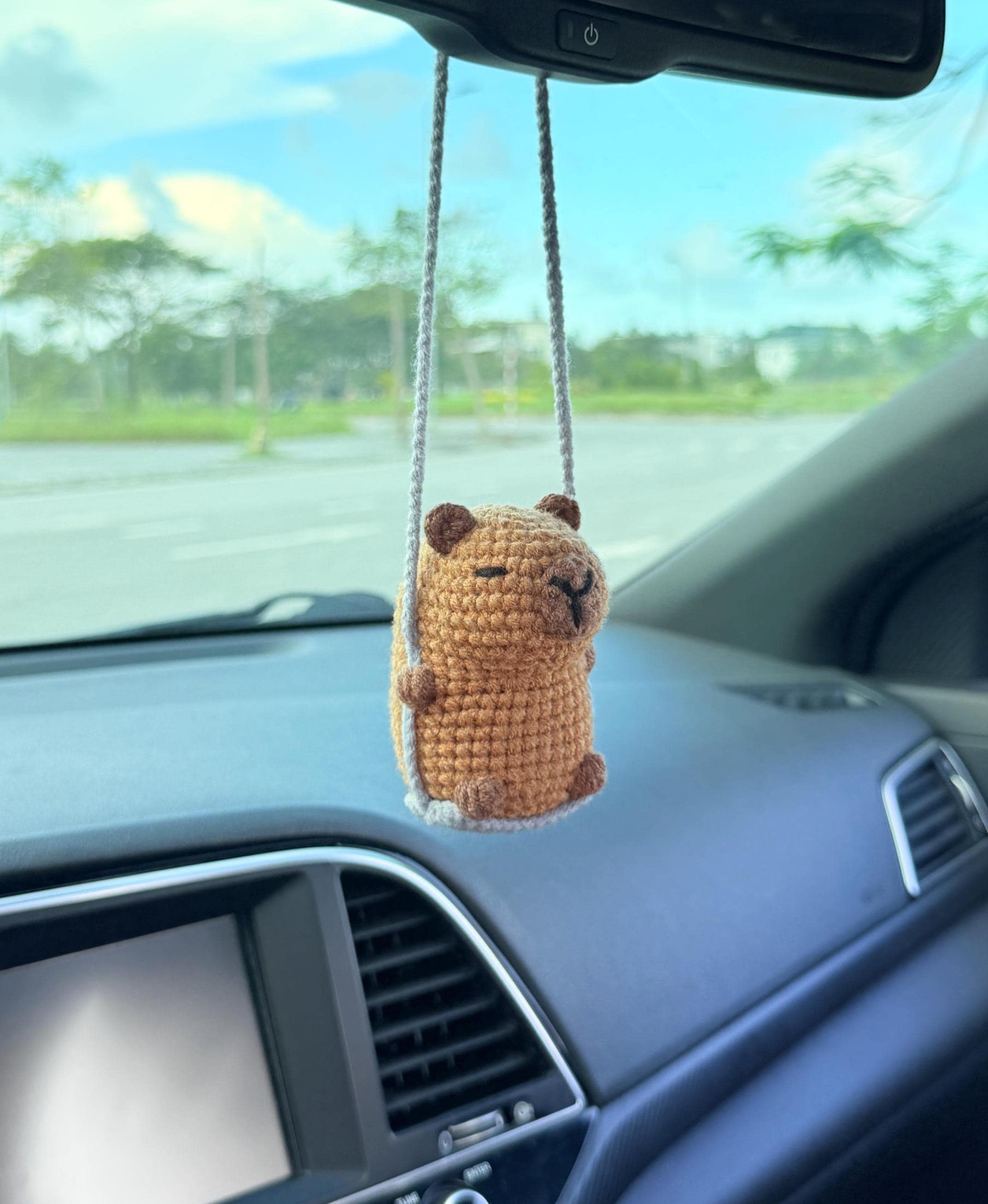 Cute Swinging Capybara Car Mirror Hanging Accessories, Crochet Capybara ...