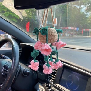 Crochet Lily of the Valley Car Hanging, Crochet Succulent Plants Hanger ...