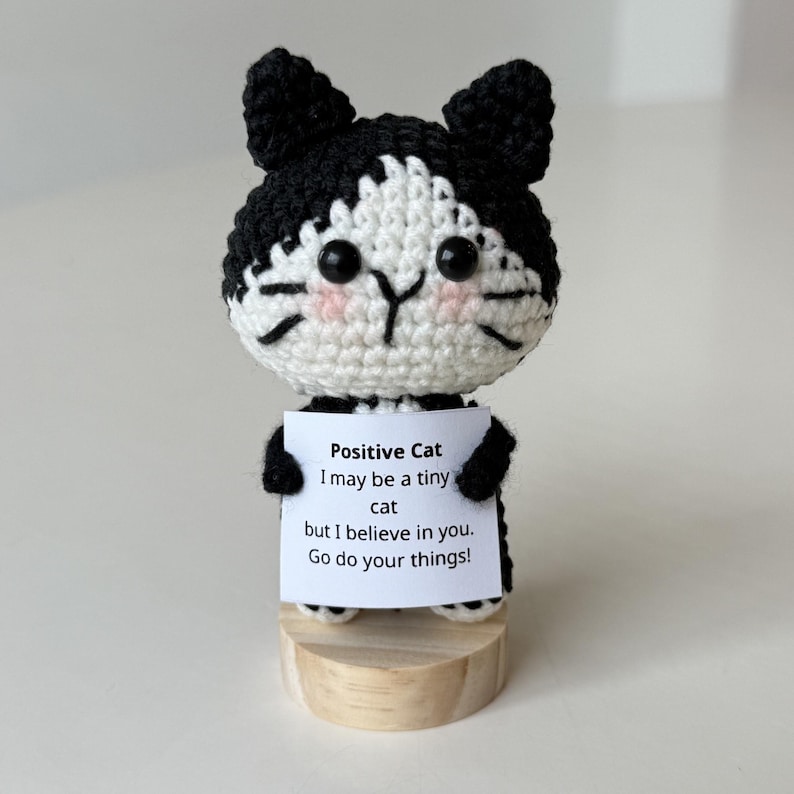 Crochet Cat Positive With Desk Decorations, Supportive Tuxedo Cat Plush ...