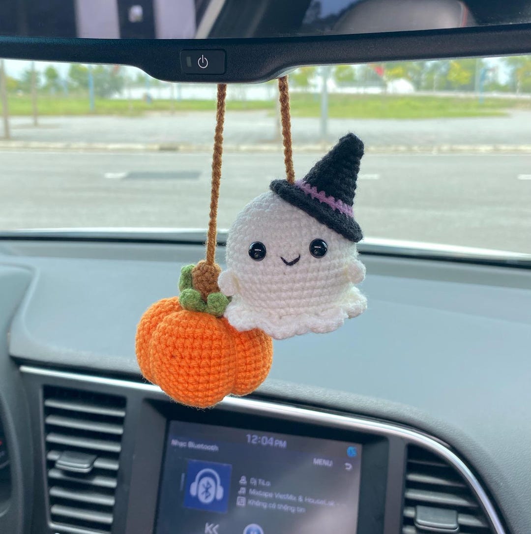 Crochet Ghost and Pumpkin Halloween Rear View Mirror Accessories ...