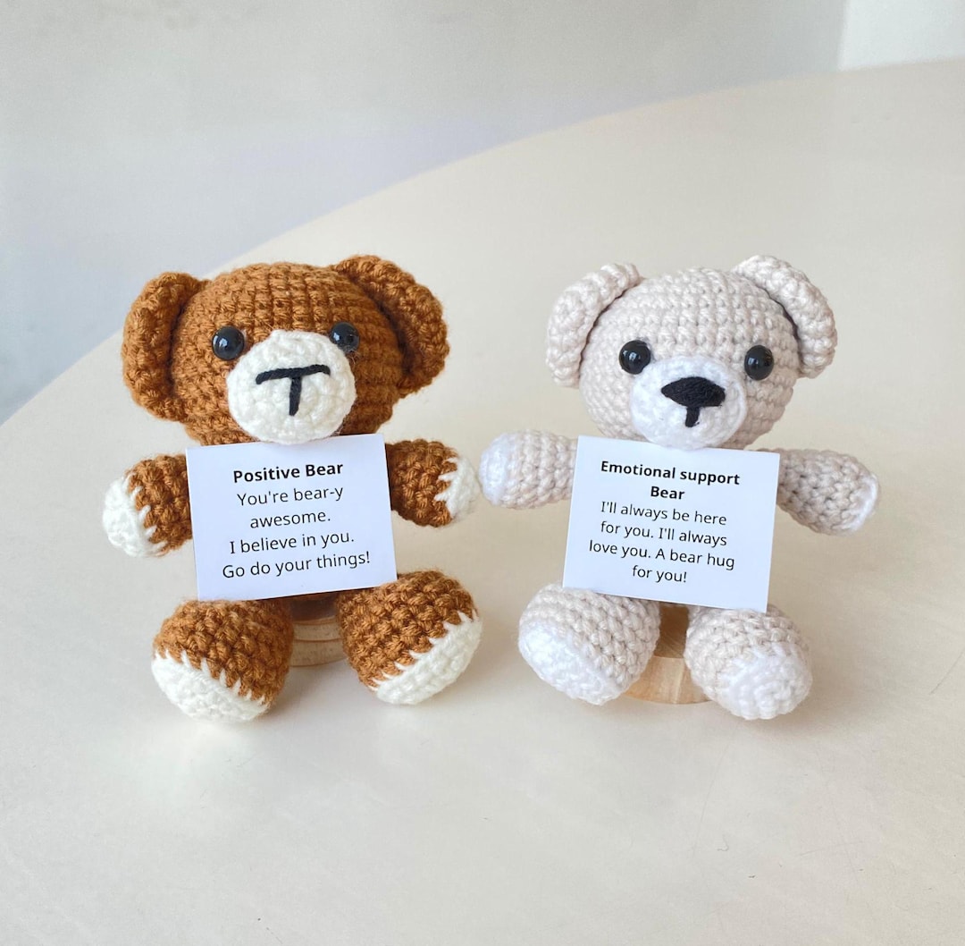 Funny Positive Bear, Knitted Bear With Positive Card, Cute Wool ...