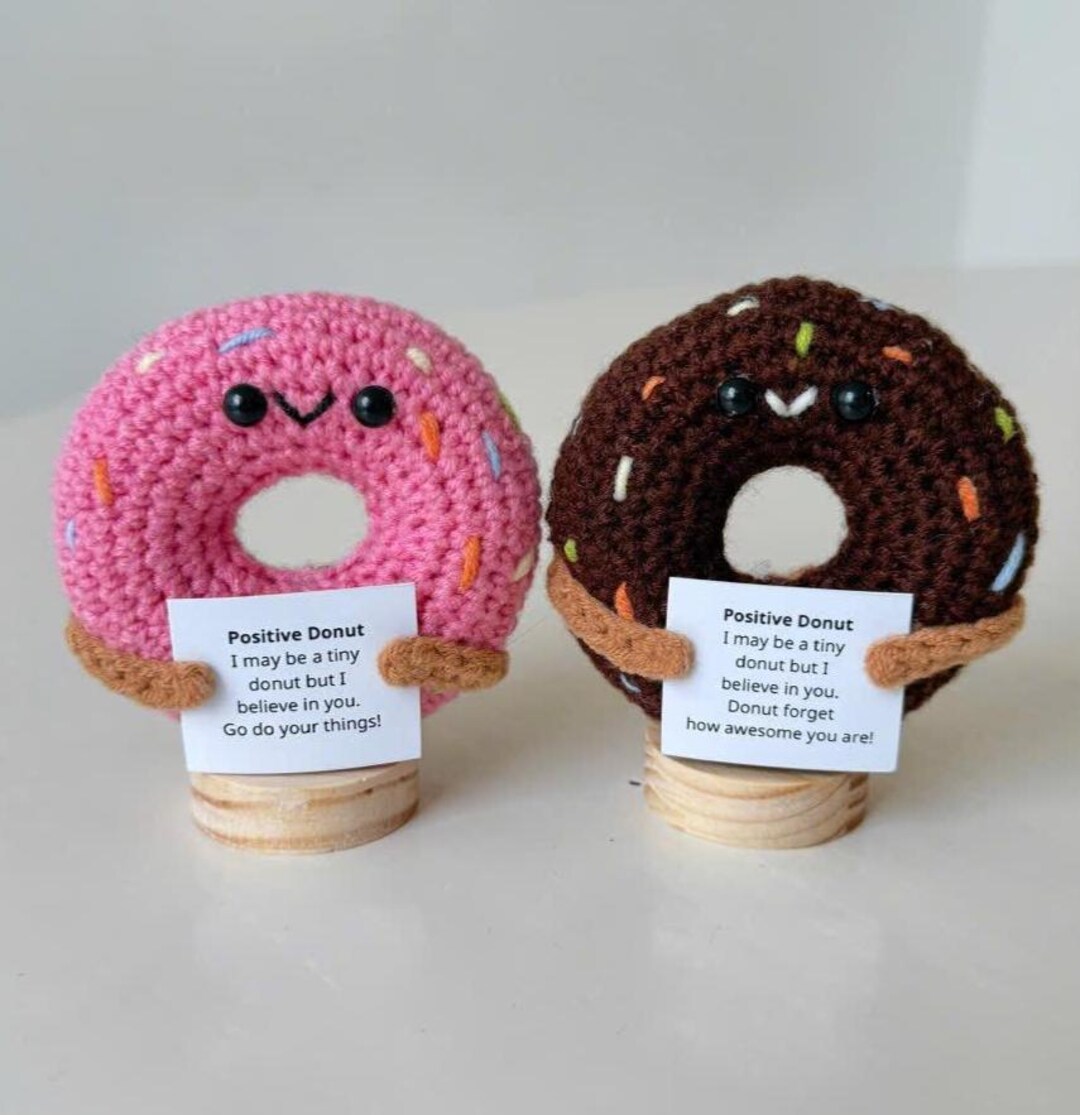 Funny Positive Donut, Knitted Donut With Positive Card, Cute Wool ...