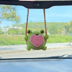 Cute Swinging Frog Car Mirror Hanging Accessories, Crochet Frog ...