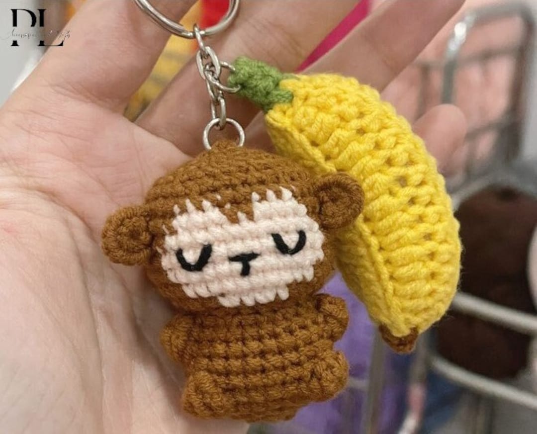 Crochet Monkey With Banana Keychain, Amigurumi Monkey, Crochet Baby ...