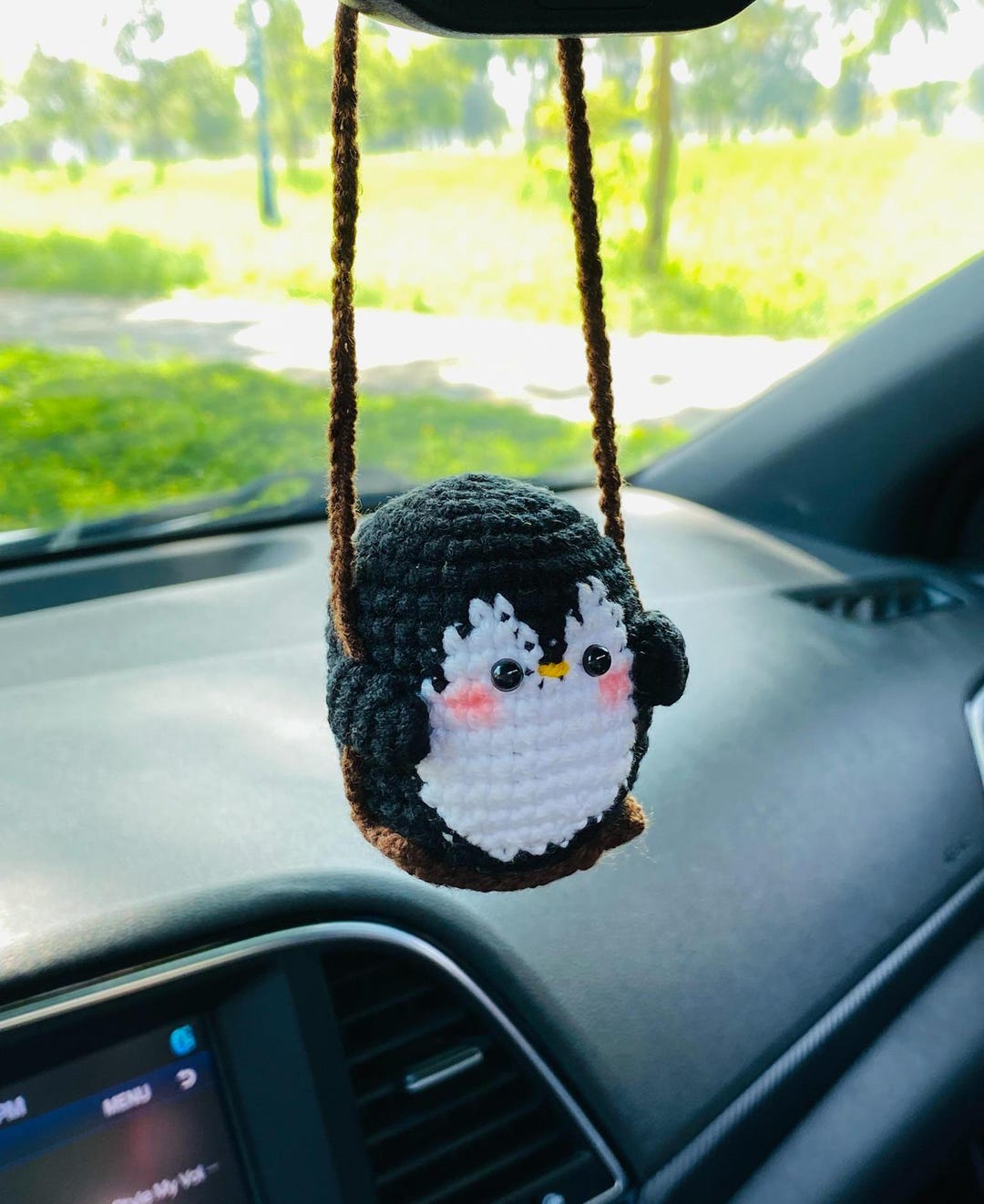 Cute Swinging Penguin Car Mirror Hanging Accessories, Crochet Penguin ...