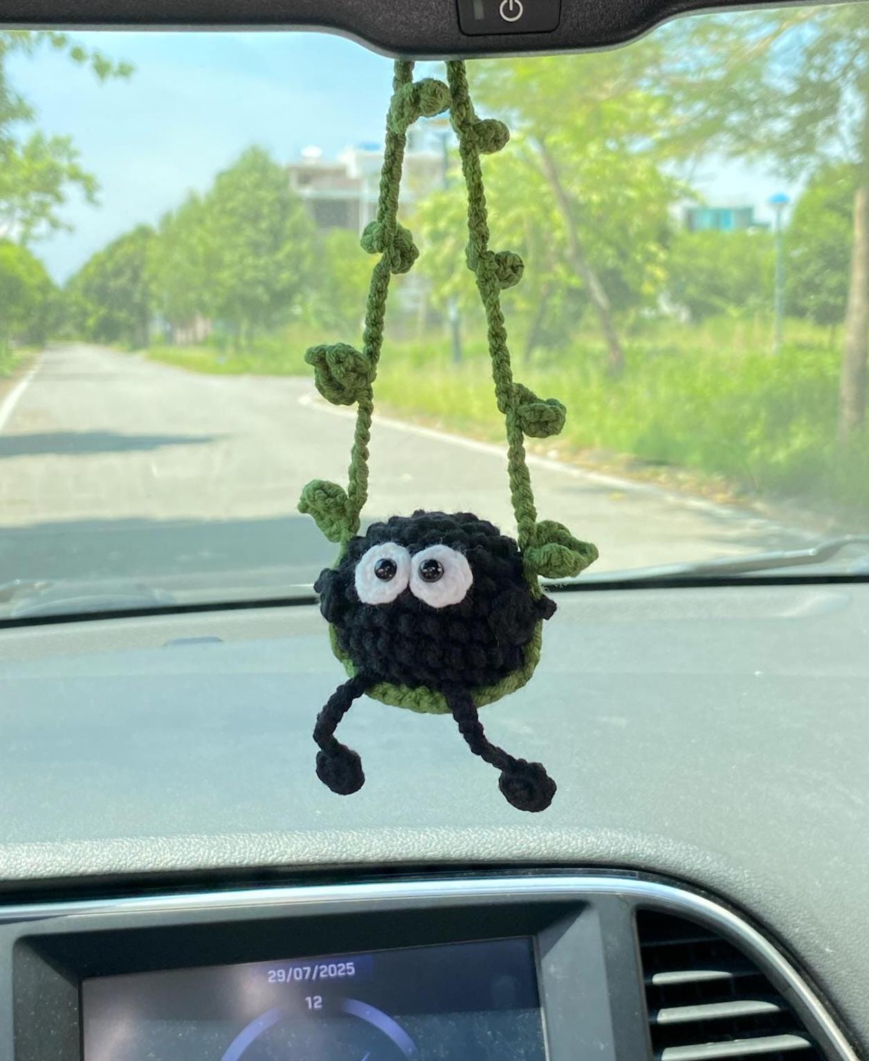 Cute Swinging Car Mirror Hanging Accessories, Handmade Crochet Ornament ...