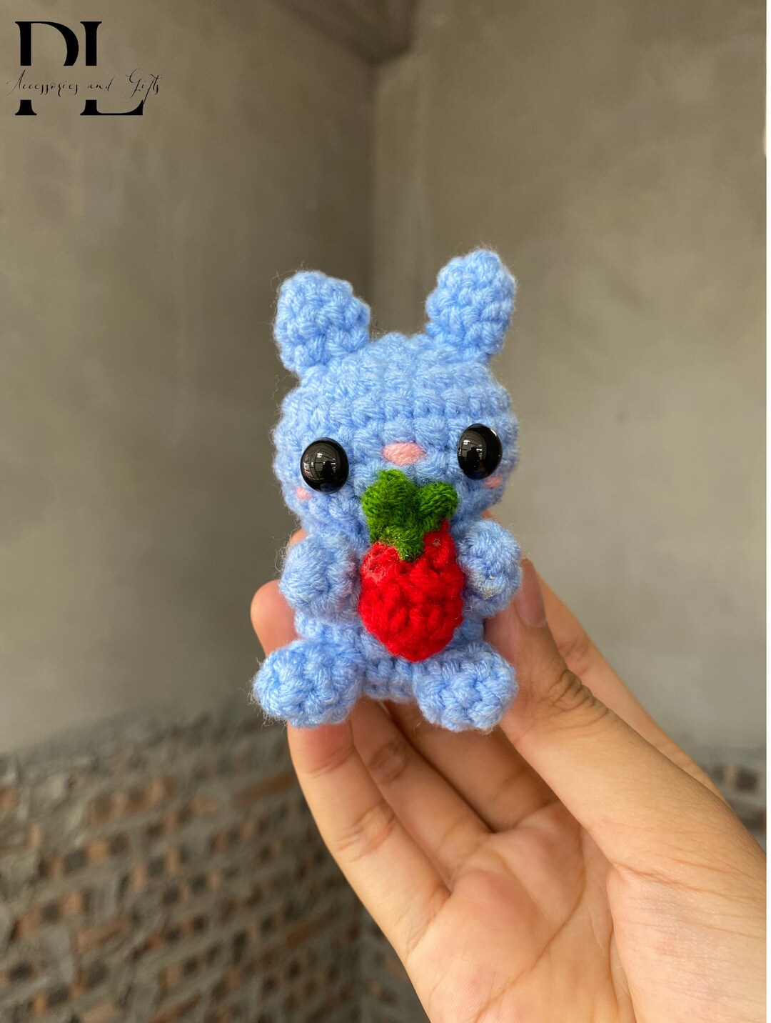 Crochet Mini Bunny With Strawberry Keychain, Amigurumi Baby Rabbit ...