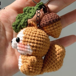 Crochet Squirrel With Acorn Keychain, Amigurumi Squirrel, Baby Squirrel ...