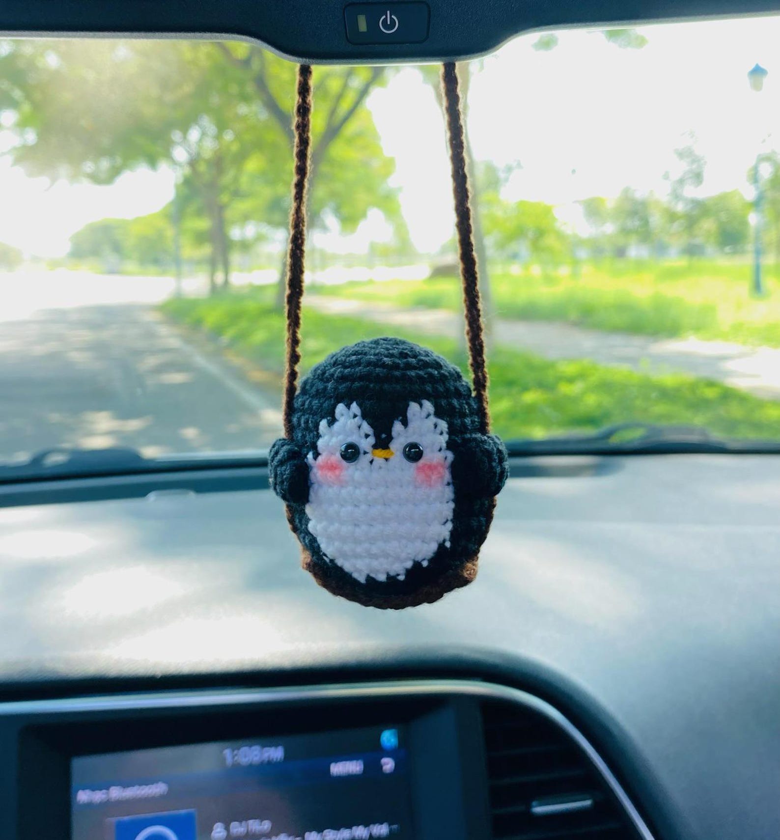 Cute Swinging Penguin Car Mirror Hanging Accessories, Crochet Penguin ...