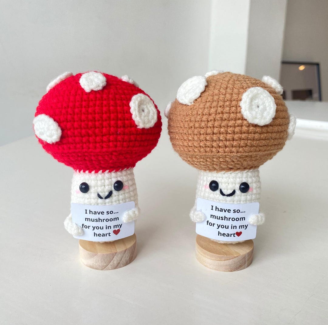 Crochet Positive Mushroom, Cute Office Desk Accessories, Emotional ...