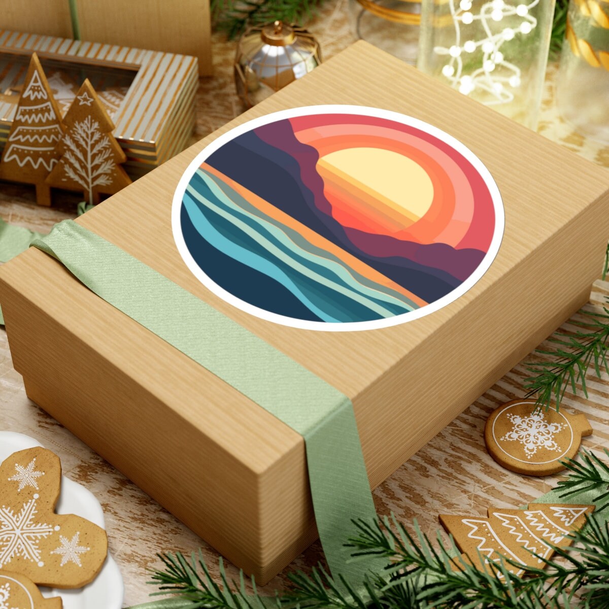Retro Vibrant Sunset Kiss-cut Stickers, Holidays Sticker, Sticker for ...
