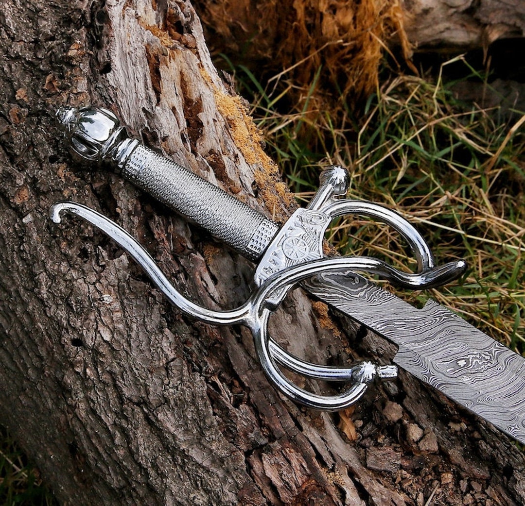 Épée de rapière en acier de Damas forgée à la main avec gaine en cuir ...