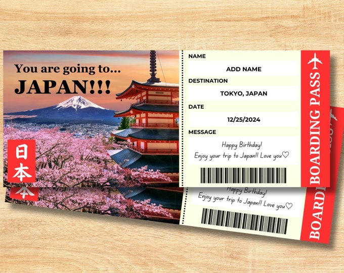 Editable Boarding Pass Japan Surprise Ticket to Japan Editable Plane ...