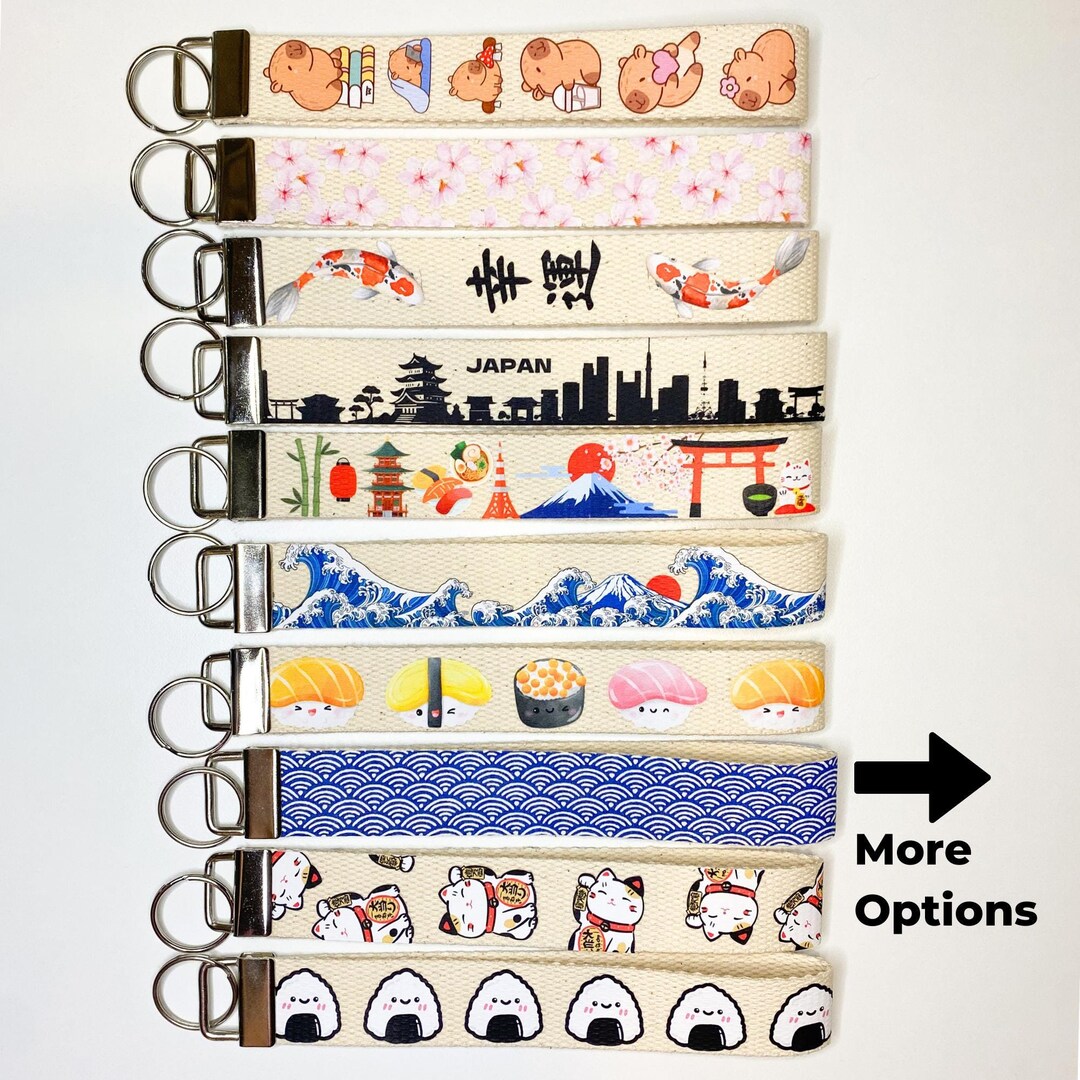 Wristlet Keychain Canvas Wrist Keychain Lanyard Japanese Keychain Key ...