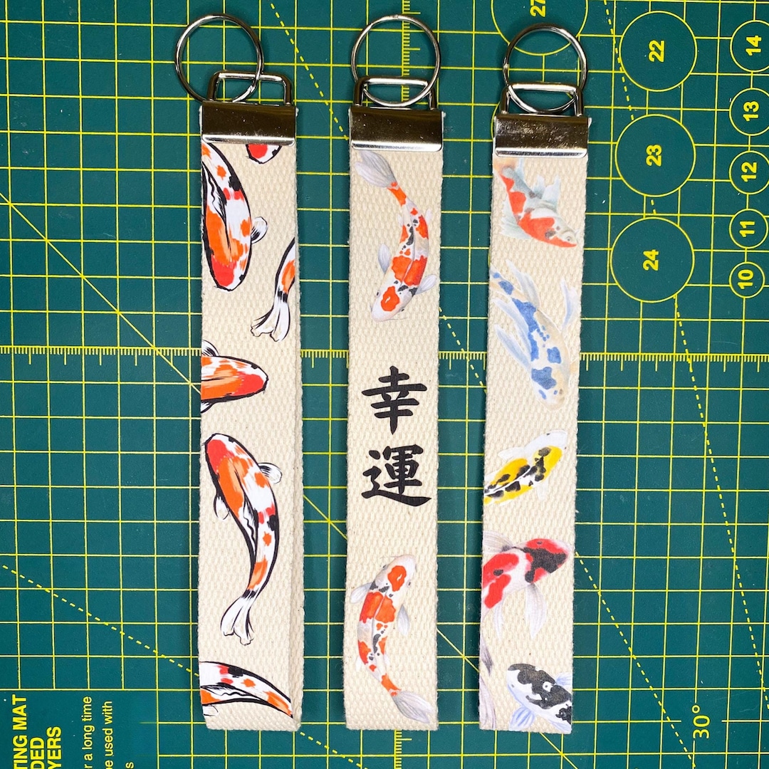 Koi Fish Japan Keychain Good Luck Keychain Wristlet Keychain Canvas ...