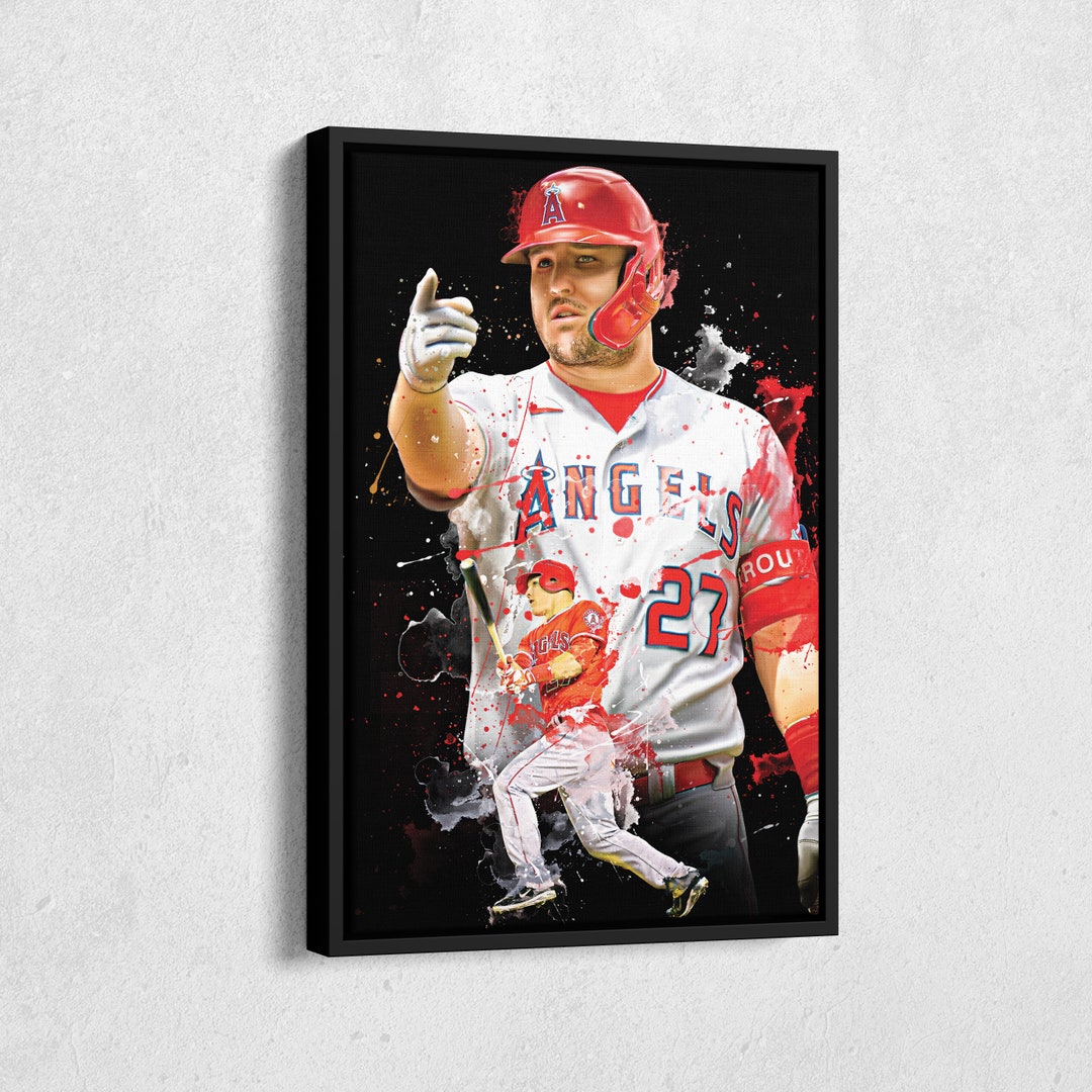 Mike Trout Poster Los Angeles Angels MLB Artwork Framed Wall Art Canvas ...