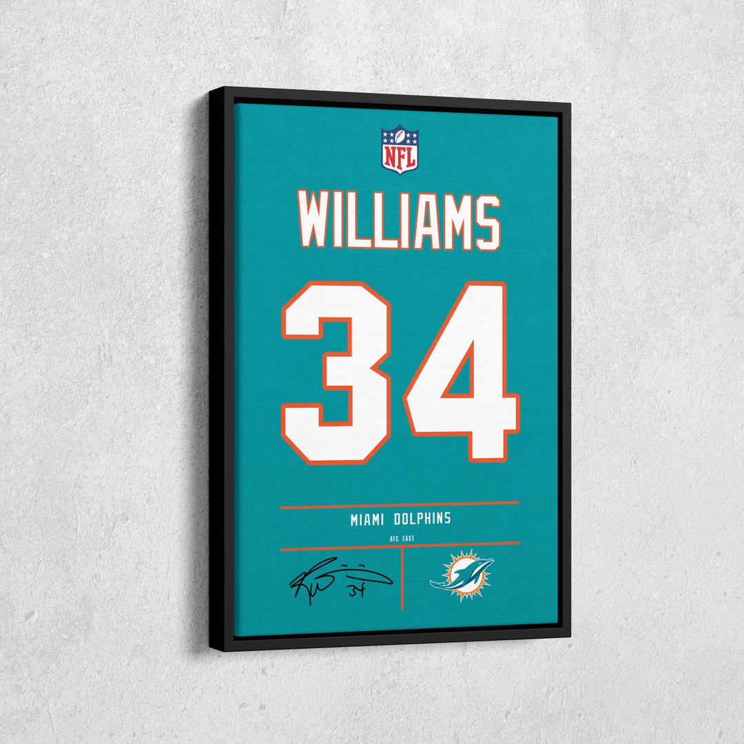 Ricky Williams Jersey Art Miami Dolphins NFL Wall Art Home Decor Hand ...