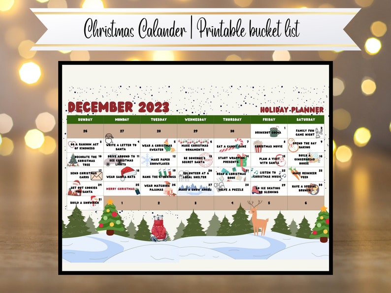 December Activity Calendar| Printable Christmas Calendar|digital ...