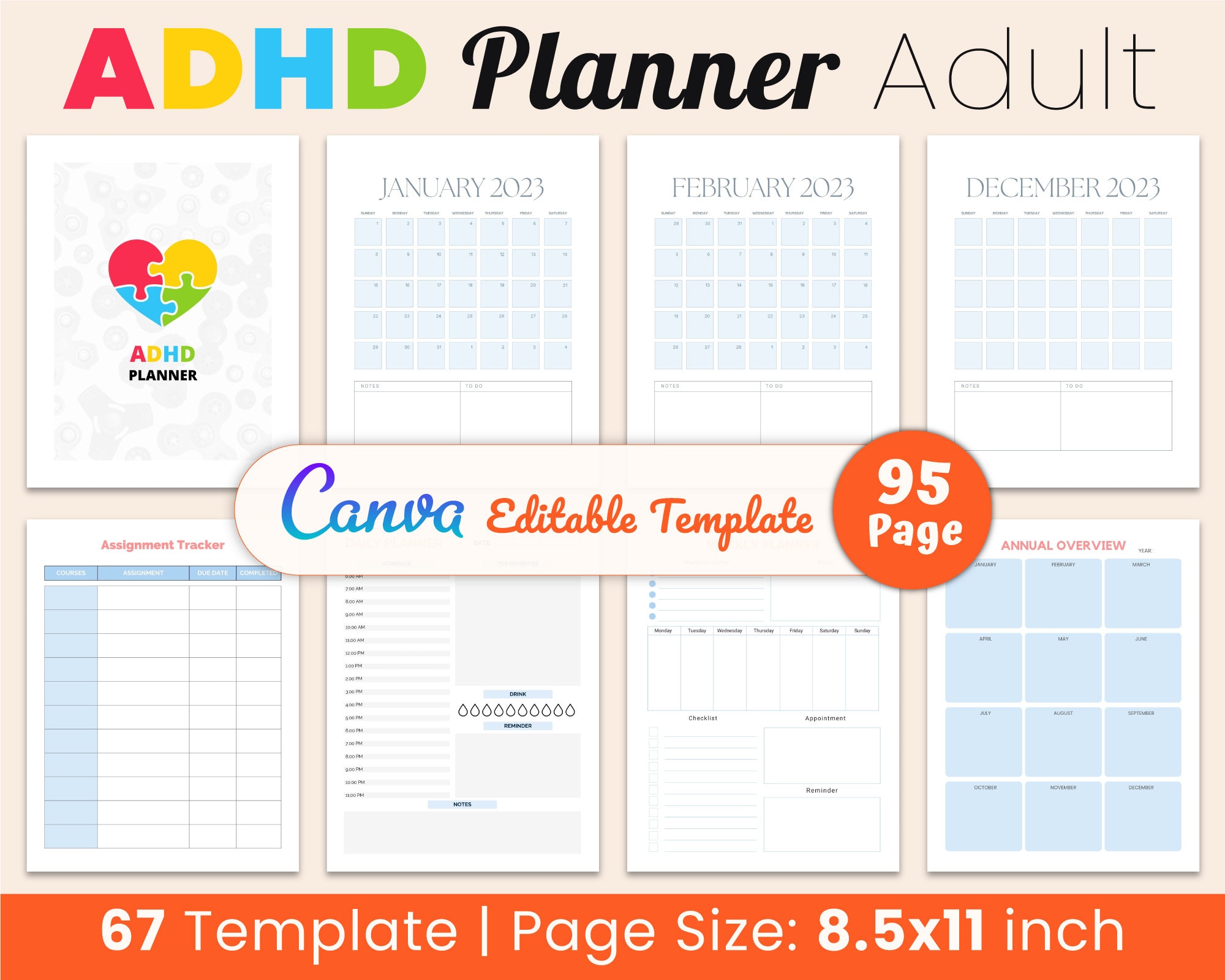 ADHD Printable Planner, ADHD Digital Planner, ADHD Planner Canva, Kdp ...