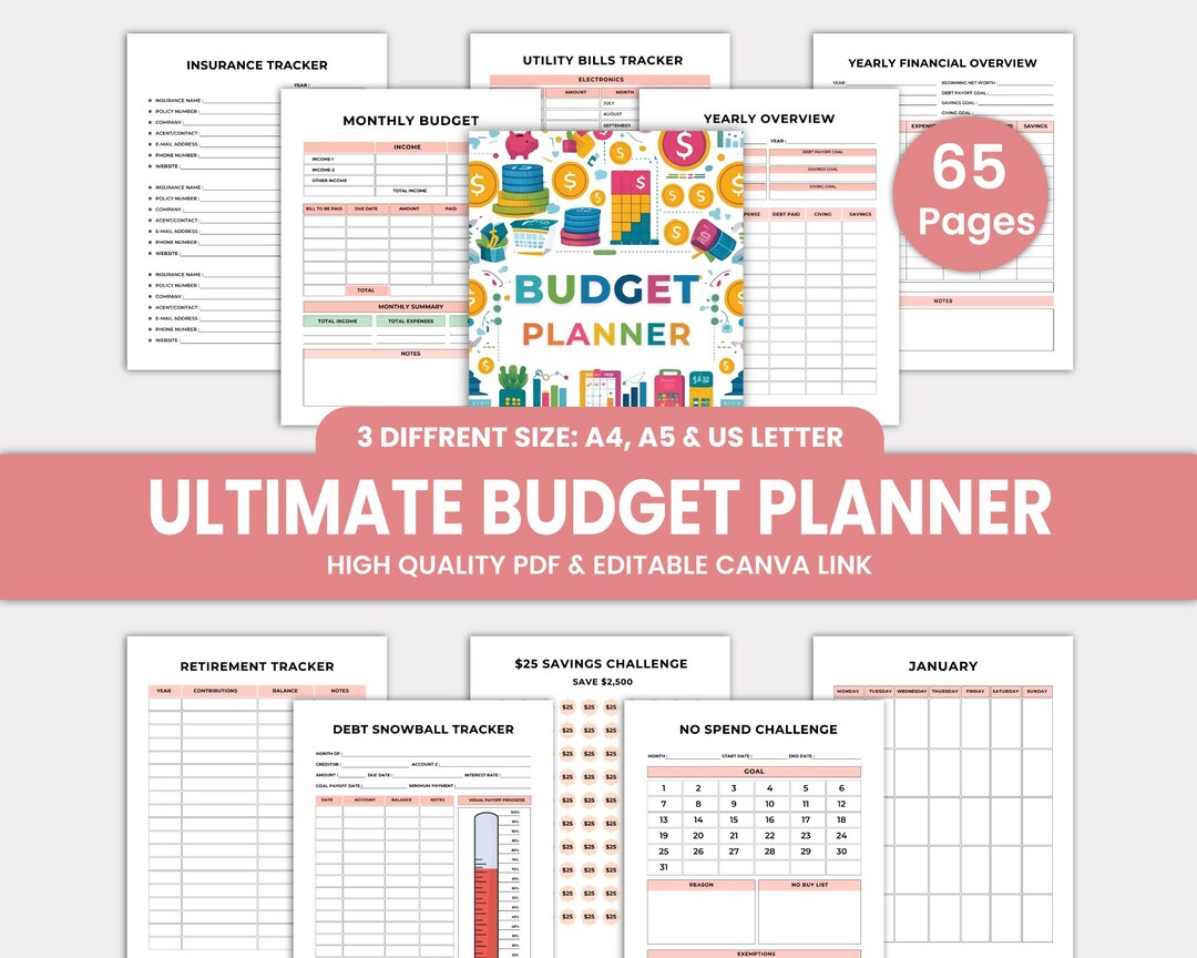 Editable Budget Planner Canva Template: Finance Tracker Bundle (digital ...
