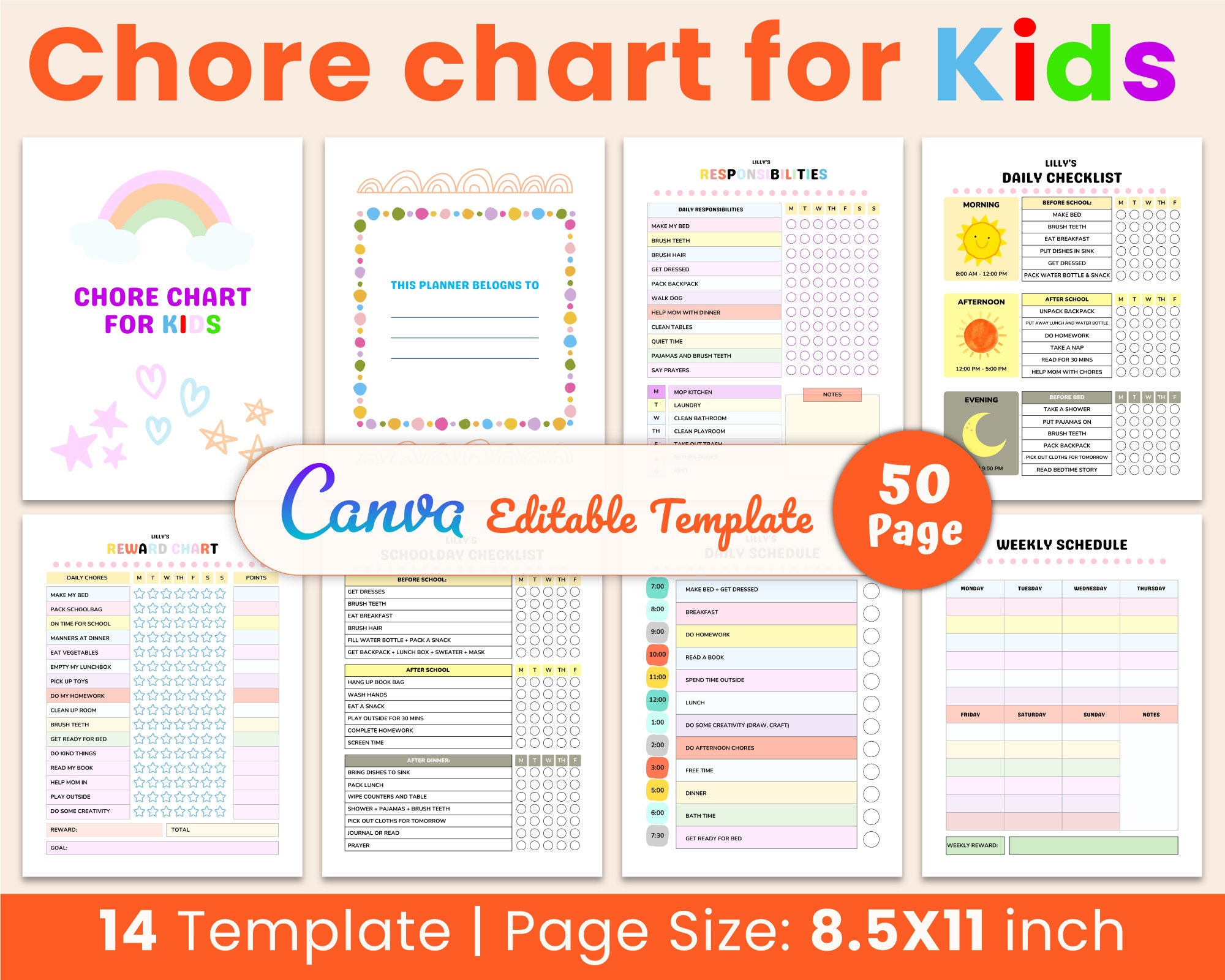 Printable Chore Chart for Kids Canva Template, Editable , ADHD Planner ...