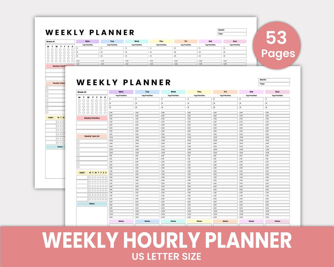 Weekly Hourly Planner | Weekly Planner | Printable Weekly Planner ...