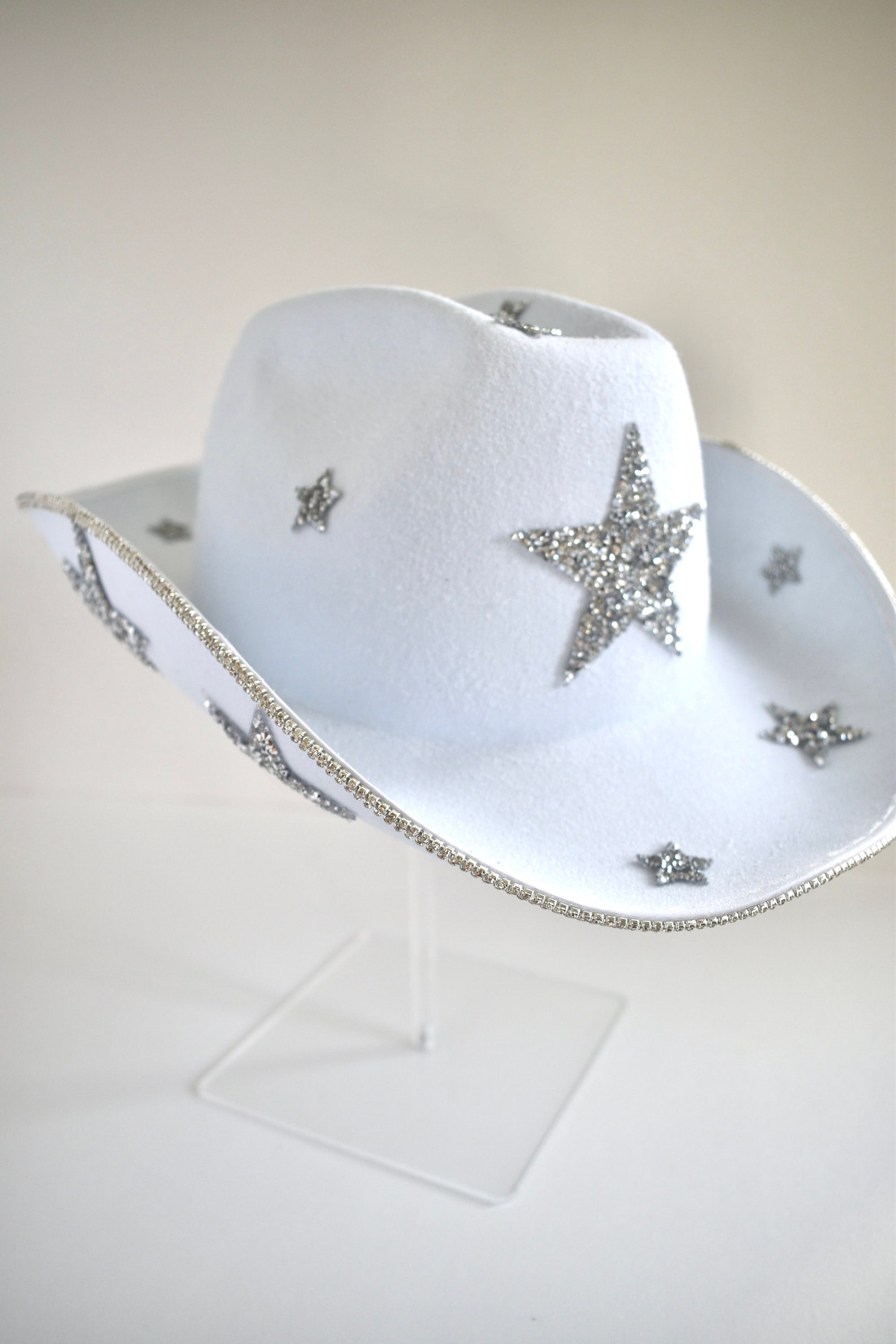 Poser White Glitter Rhinestone Star Cowgirl Hat Rhinestone - Etsy