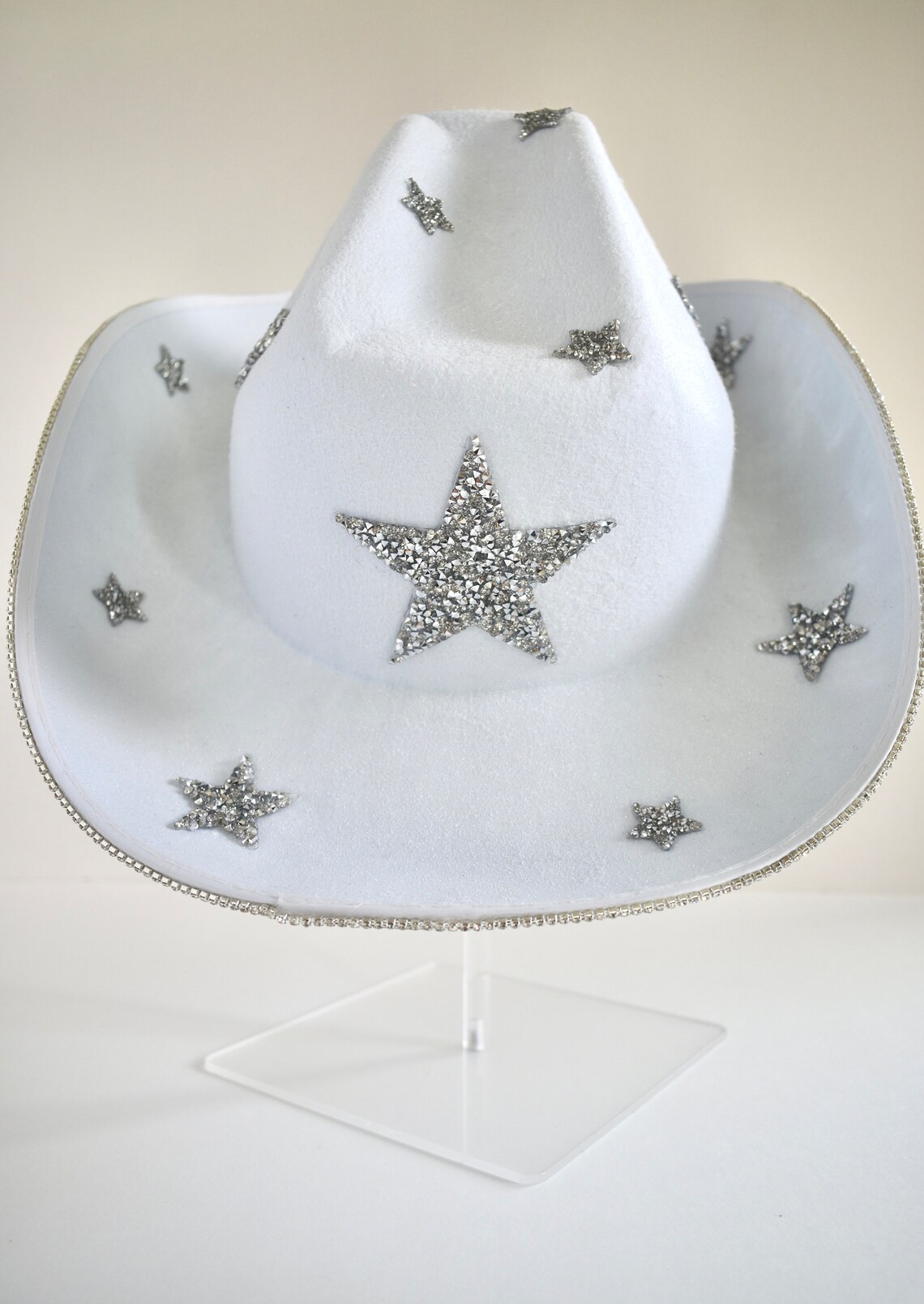 Poser White Glitter Rhinestone Star Cowgirl Hat Rhinestone - Etsy