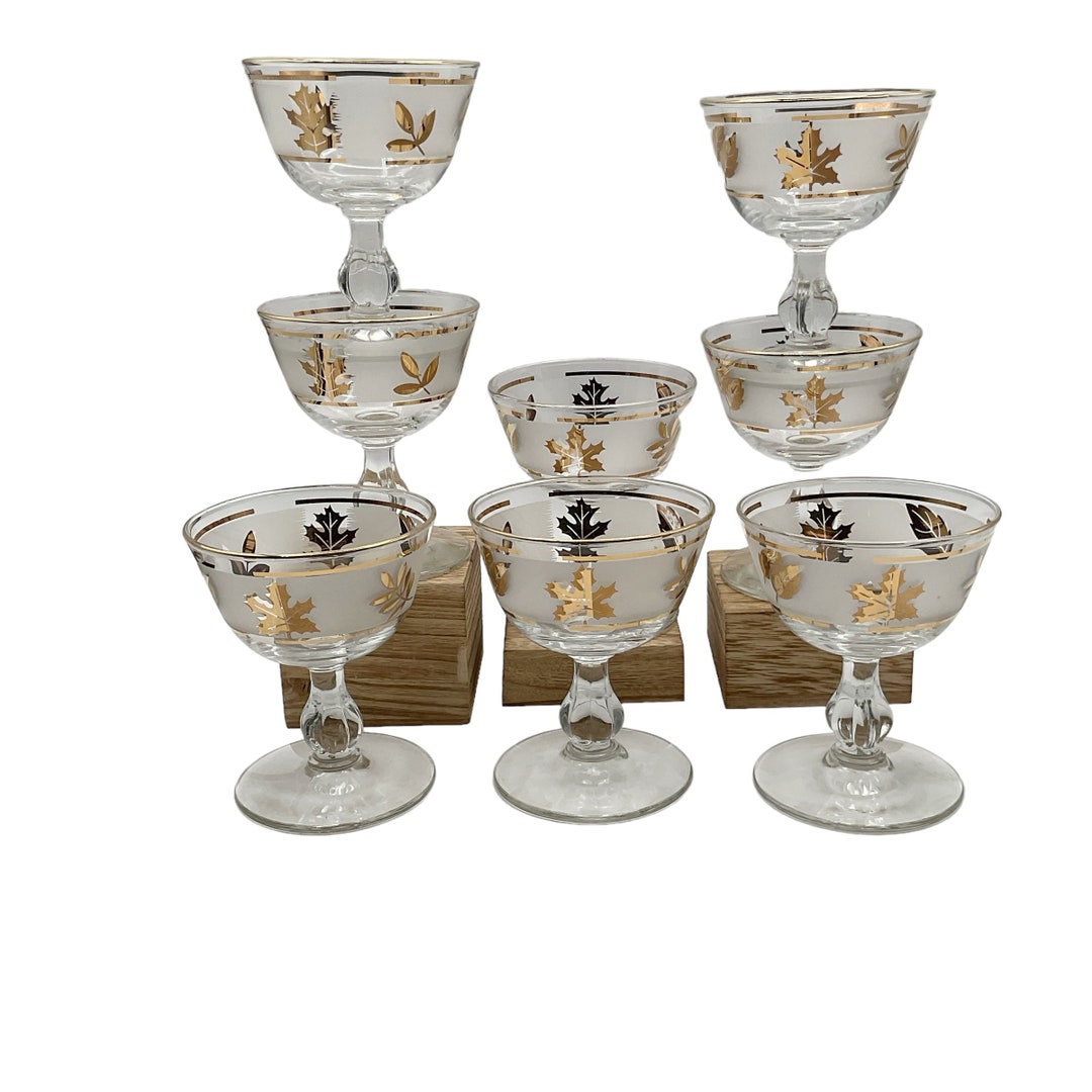 Libbey Glass Co. Set of 8 Golden Foliage Champagne or Sherbet Glasses ...