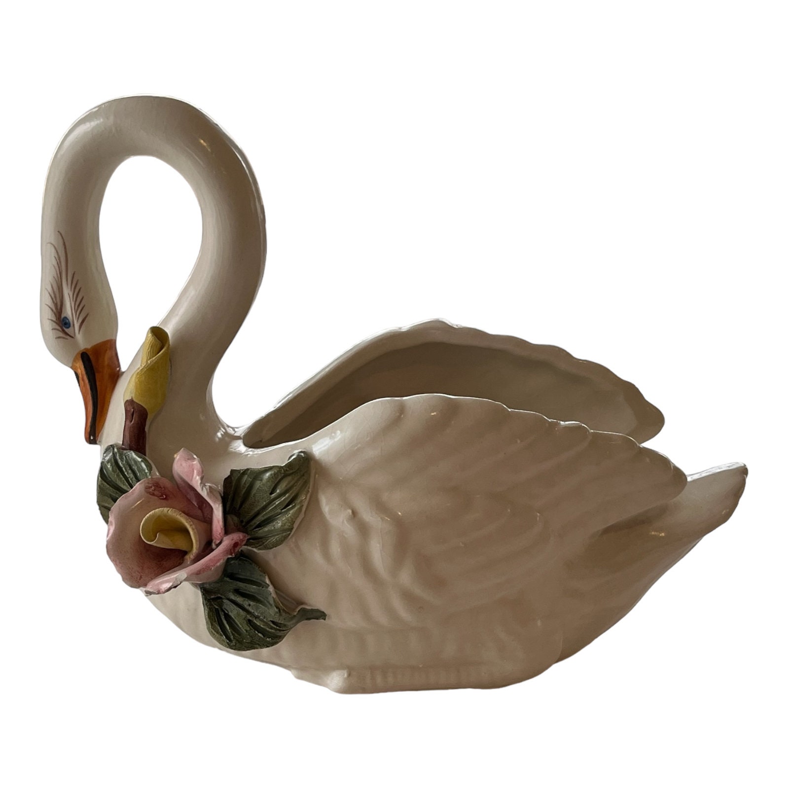 Vintage Italian Capodimonte Swan Planter Made by Bassano Porcelain Swan ...