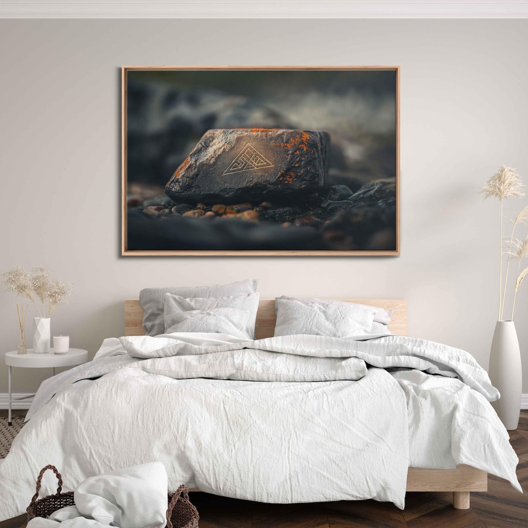 Ancient Norse Rune Stone Resting on Rocks Wall Art Canvas Print, Norse ...