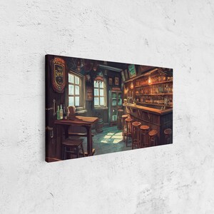 Cartoon Pub Art, Cozy Tavern, Relaxing Pub, Canvas Wall Art Print ...