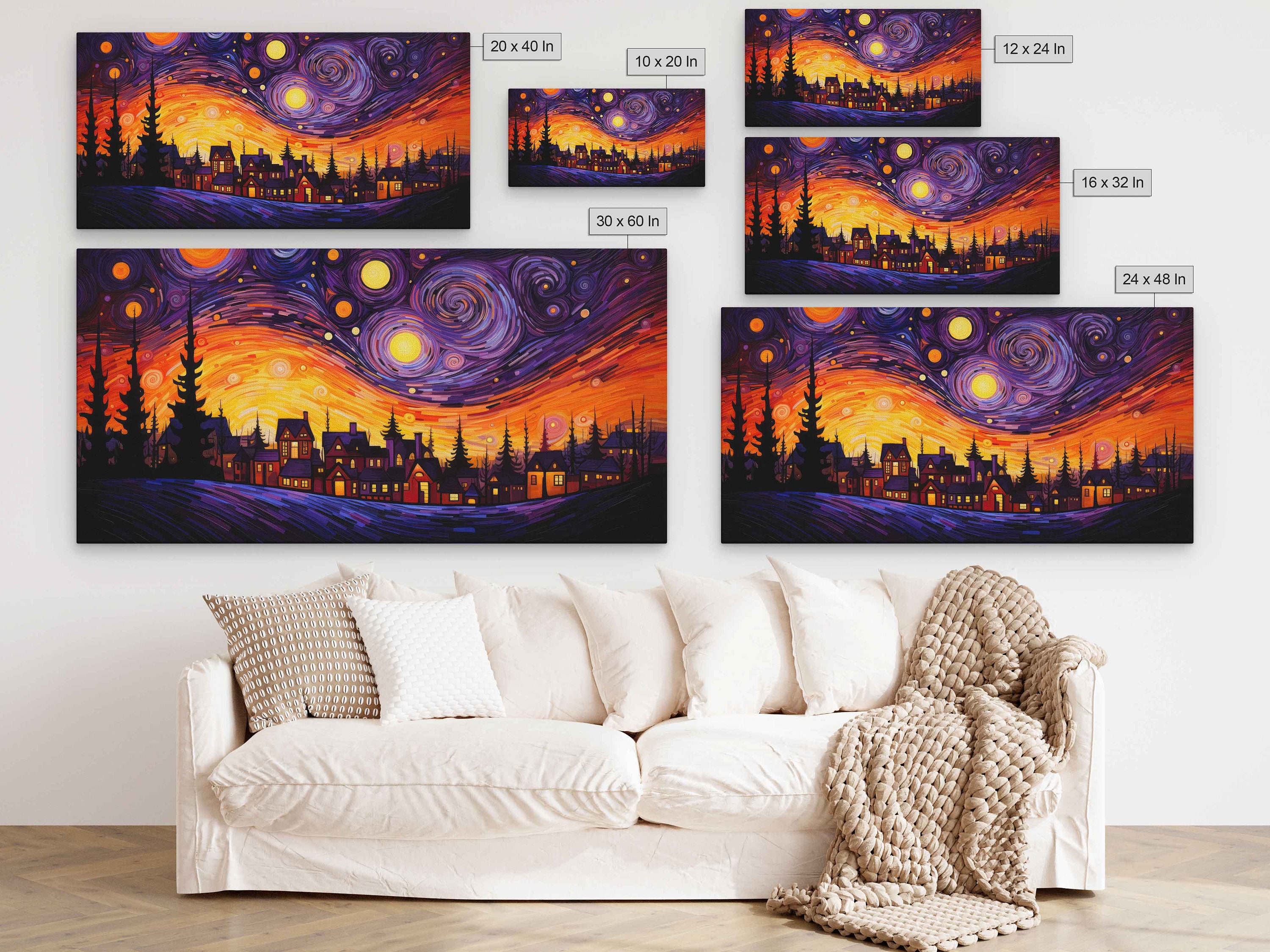 Starry Night Van Gogh Inspired Halloween Wall Art Canvas Print, Spooky ...