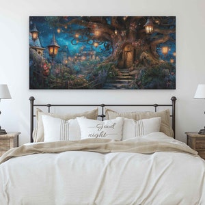 Whimsical Enchanted Treehouse Wall Art, Framed Canvas Print, Ready to ...