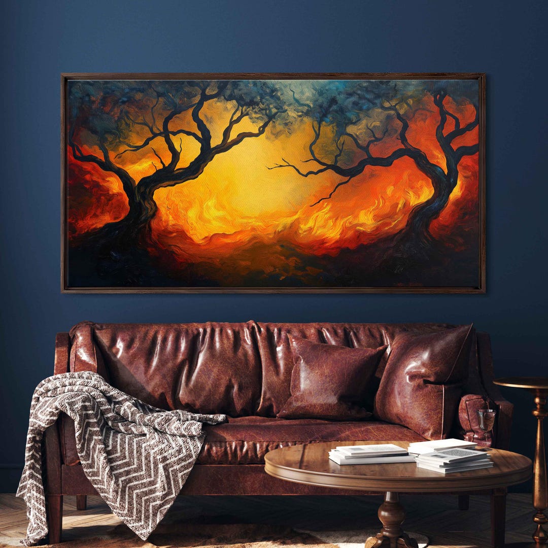 Forest Fire Abstract, Wall Art Canvas Print, Surreal Oil Painting ...