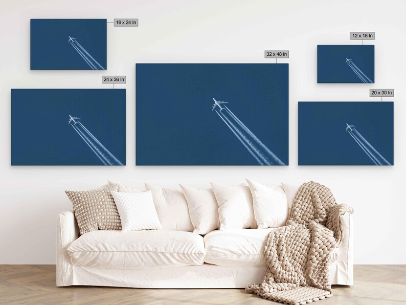 Minimalist Jet Plane Soaring High Above Clear Blue Sky, Wall Art Canvas ...