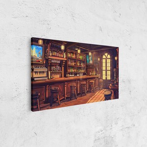 Cartoon Pub Art, Cozy Tavern, Relaxing Pub, Canvas Wall Art Print ...