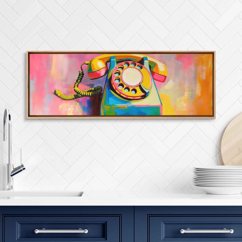 Pop Art Vintage Telephone Acrylic Wall Art Canvas Print, Trendy ...