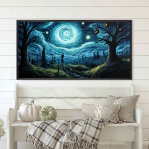 Spooky Halloween Starry Night Van Gogh Inspired Impressionist Wall Art ...