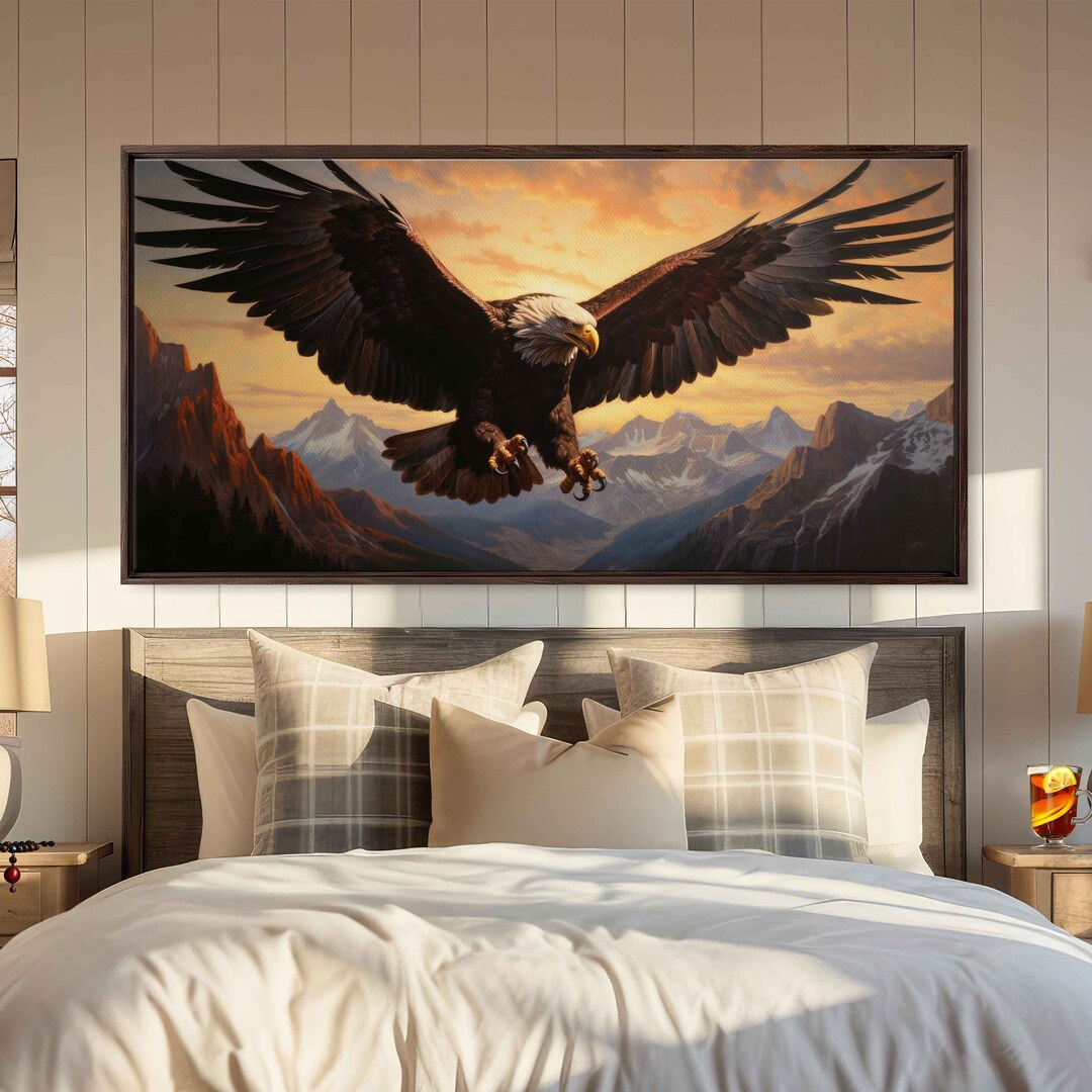 Bald Eagle Flying in Sky, Framed Canvas Print, Ready to Hang - Etsy